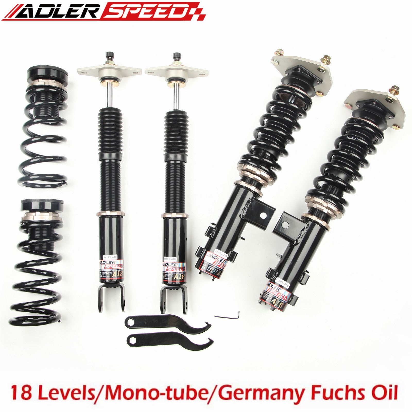 US SHIP ADLERSPEED 18 Level Mono Tube Adjust Coilovers Suspension Kit