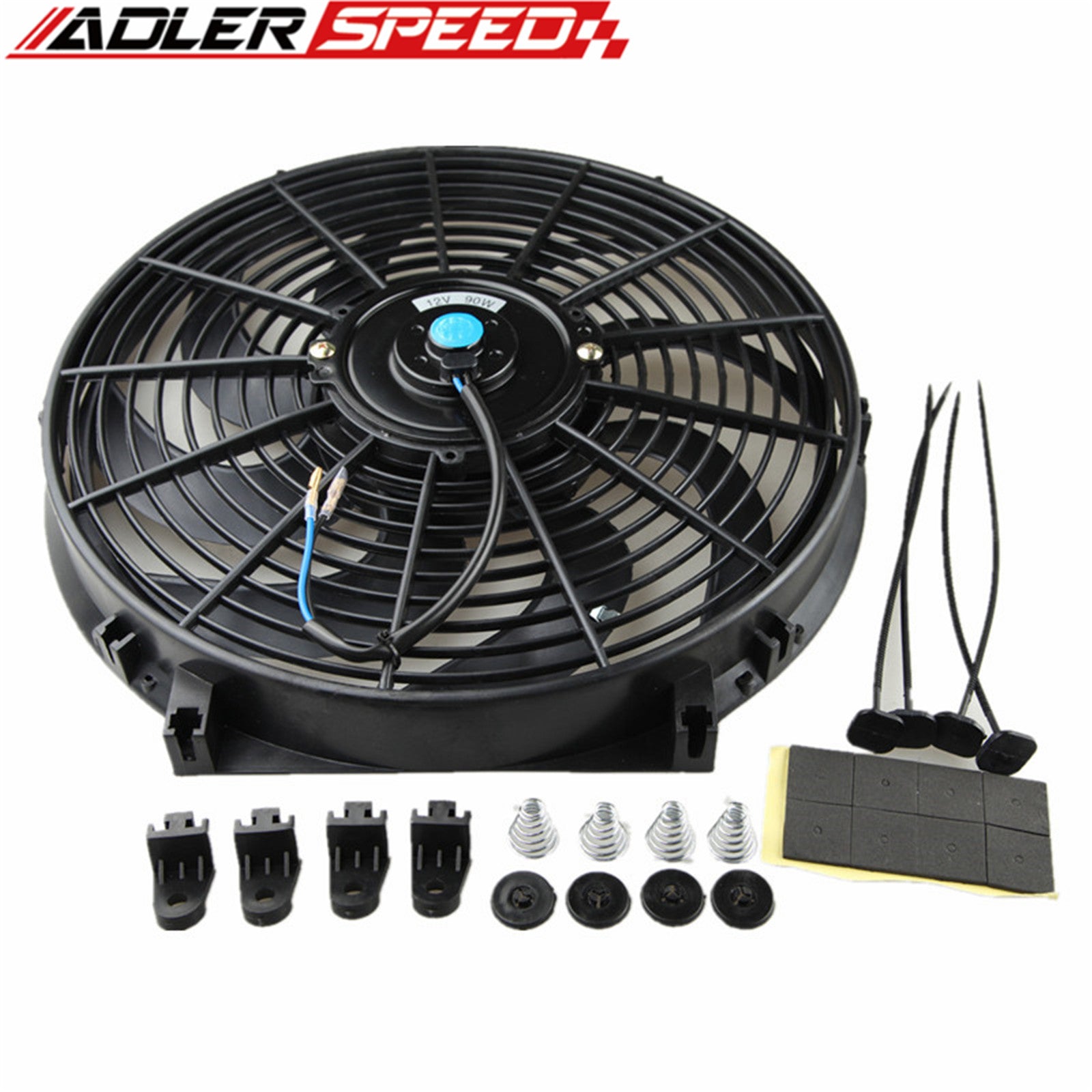 US SHIP Universal 14" Curved S-Blade Electric Radiator Cooling Fan & M